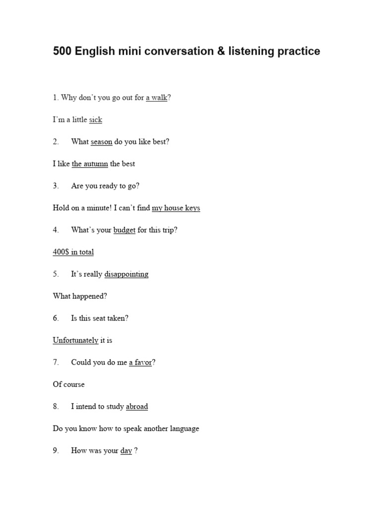 500 English Mini Conversation | PDF