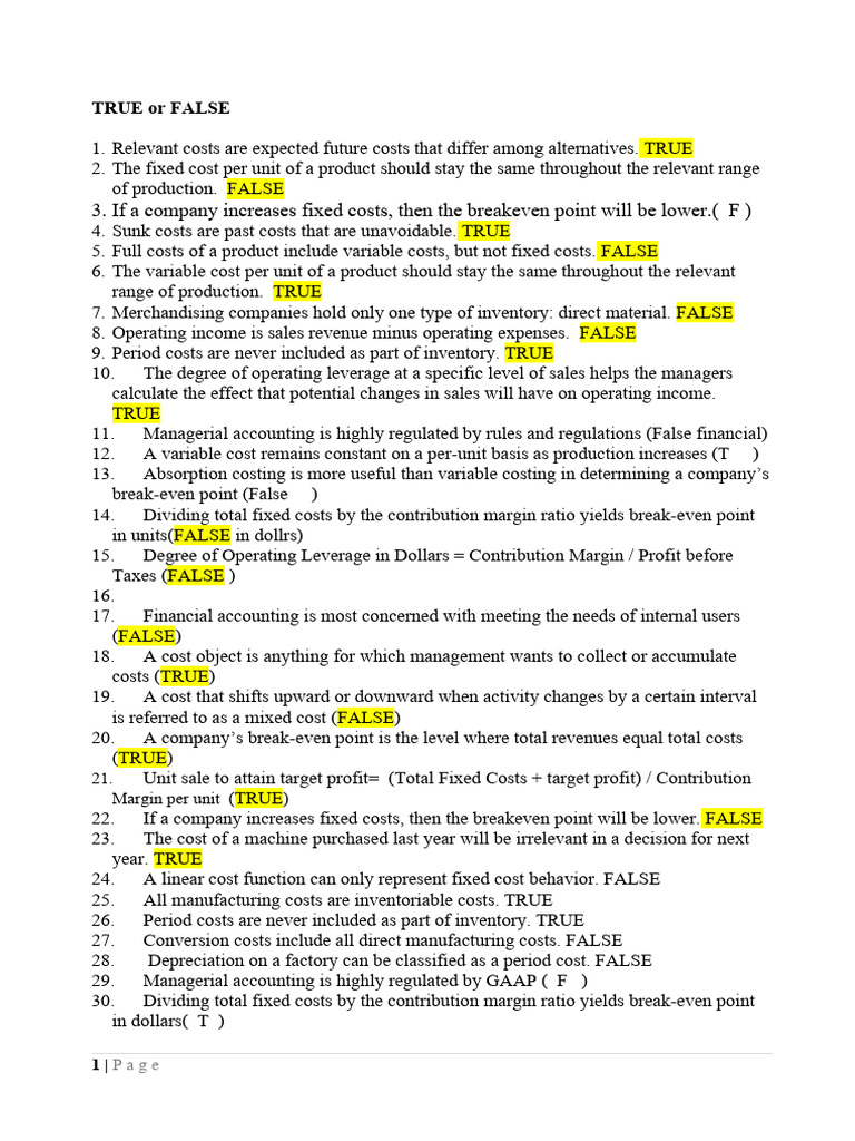 Cost Accounting Test Bank | PDF