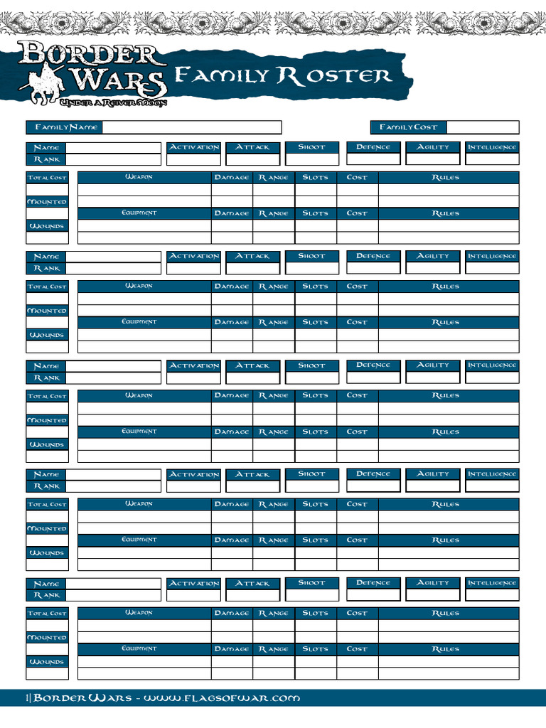 Border Wars - Family Roster (Basic) | PDF
