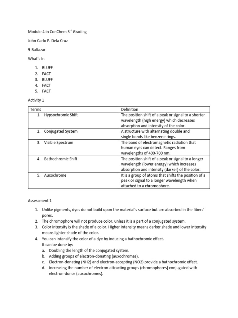 Module 4 in ConChem 3rd Grading | PDF | Dye | Chromophore