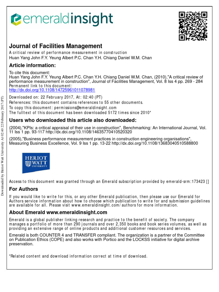 Unit 6 - A Critical Review of Performance Measurement in Construction ...