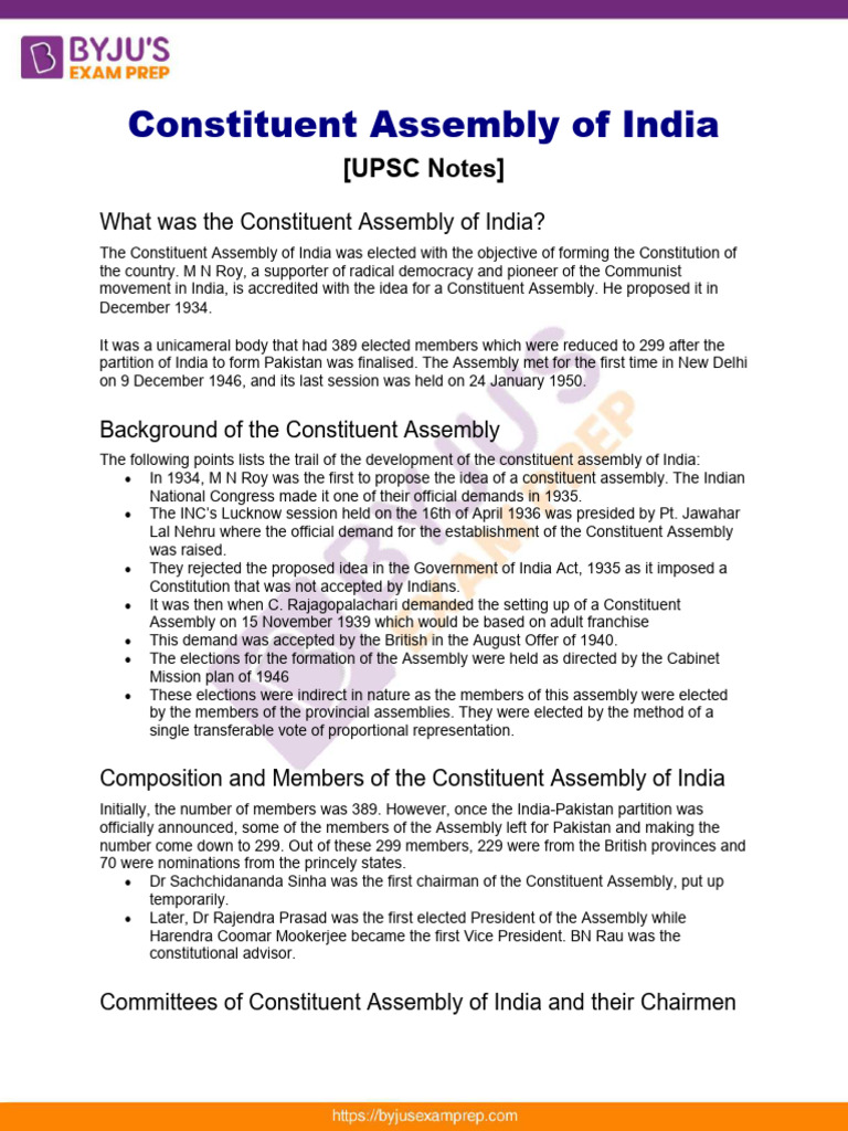 Constituent Assembly of India Upsc Notes 13 | PDF
