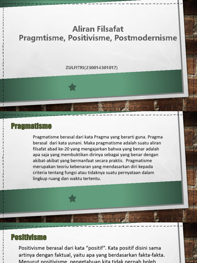 Materi 6 Aliran Filsafat Pragmatisme, Positivisme, Postmodernisme | PDF