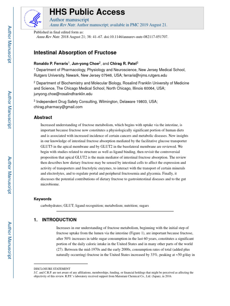 Intestinal Absorption of Fructose | PDF