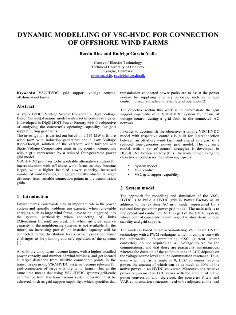 Dynamic Modelling of VSC-HVDC | PDF | Wind Power | High Voltage Direct Current