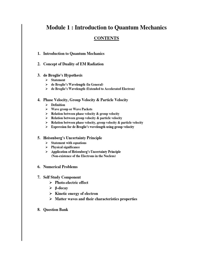 Module 1 - Introduction To Quantum Mechanics | PDF
