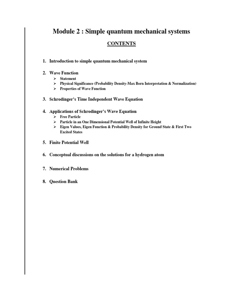 Module 2 - Simple Quantum Mechanical Systems | PDF Module 2 - Simple Quantum Mechanical Systems | PDF