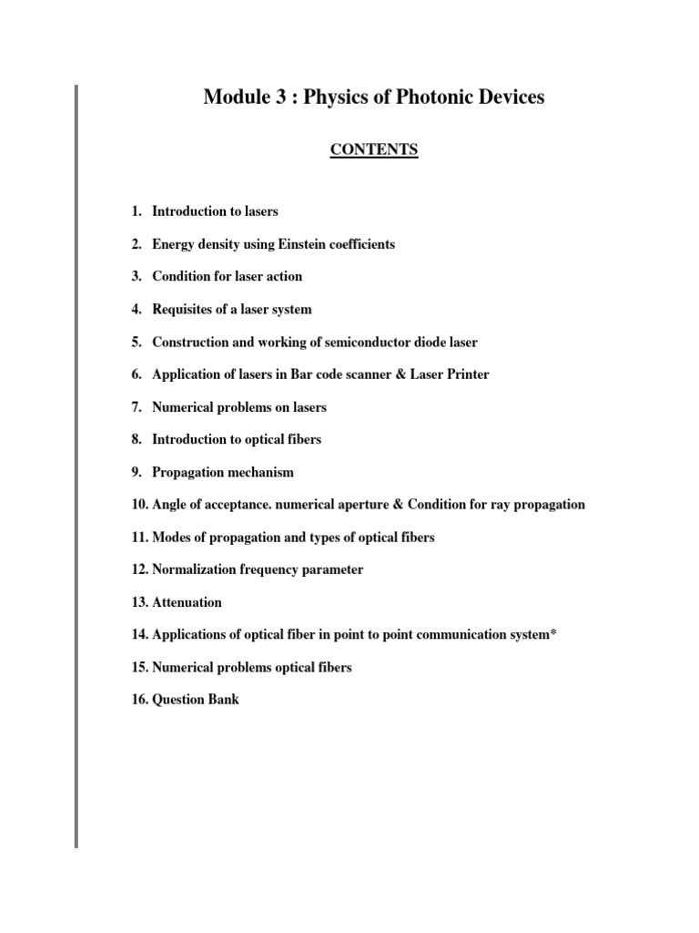Module 3 - Physics of Photonic Devices | PDF | Laser | Emission Spectrum