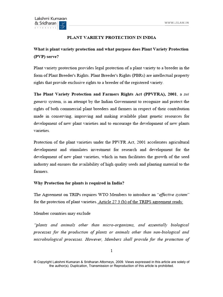 Plant Variety Protection in India | PDF | Technology & Engineering