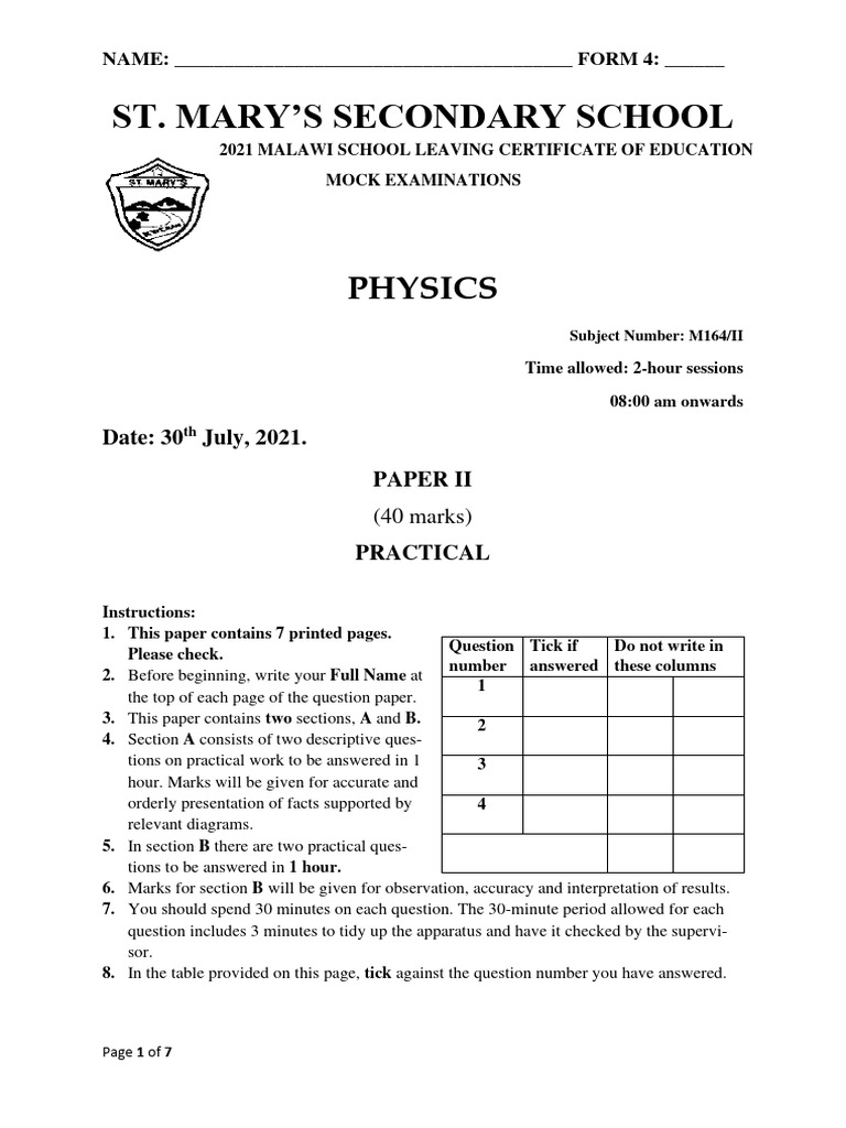 Msce Physics Pii | PDF | Switch | Applied And Interdisciplinary Physics