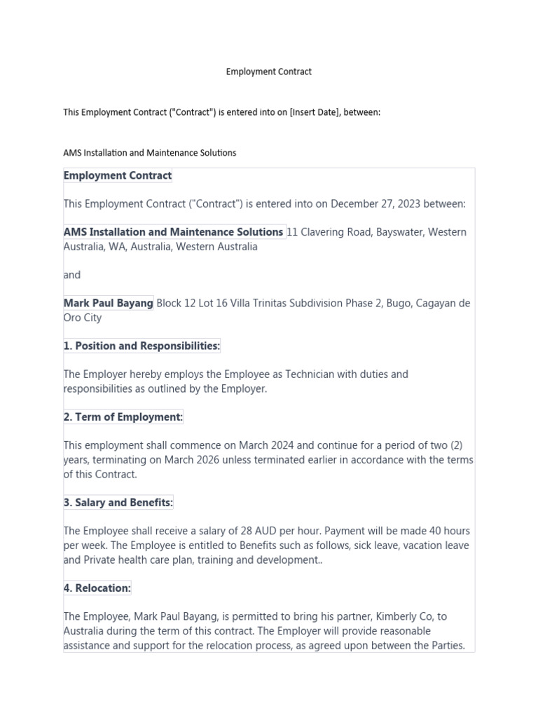Employment Contract | PDF