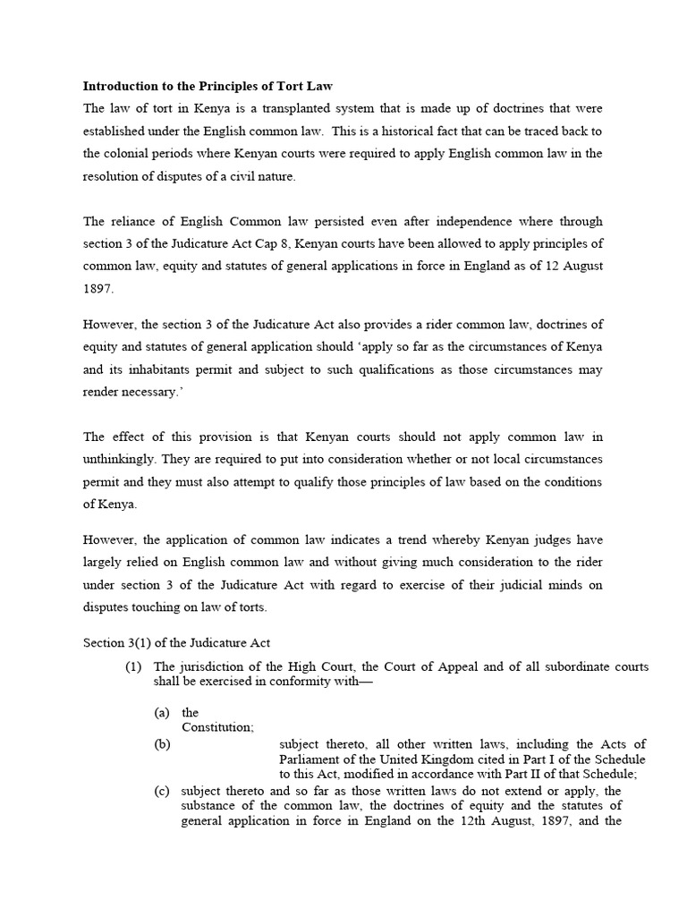 Introduction To Tort Law Pdf Tort Common Law