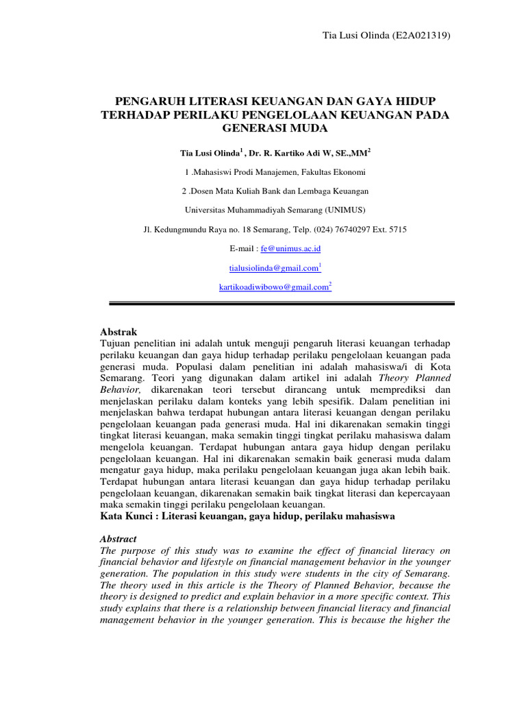 Pengaruh Literasi Keuangan Dan Gaya Hidup | PDF