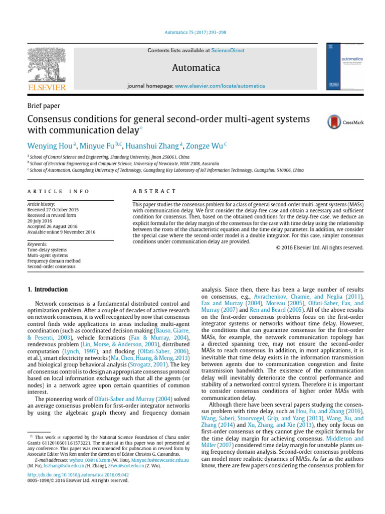 Consensus Conditions For General Second-Order Multi-Agent Systems | PDF ...