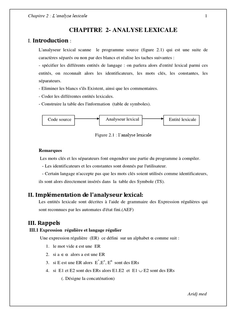 Chapitre 2-Analyse Lexicale | PDF