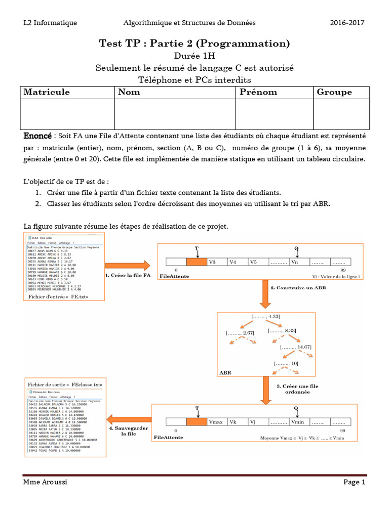 Test TP Programmation Sujet 5 + Solution | PDF