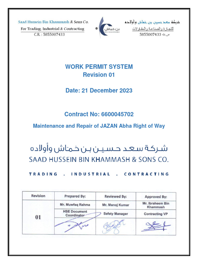 Work Permit System | Download Free PDF | Occupational Safety And Health ...