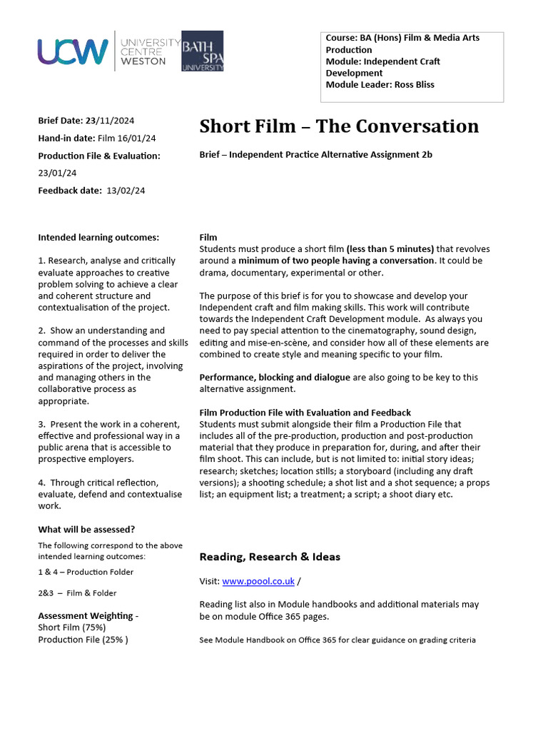 Indie Craft Assignment 2b 2023 24 Brief | PDF | Human Communication | Learning