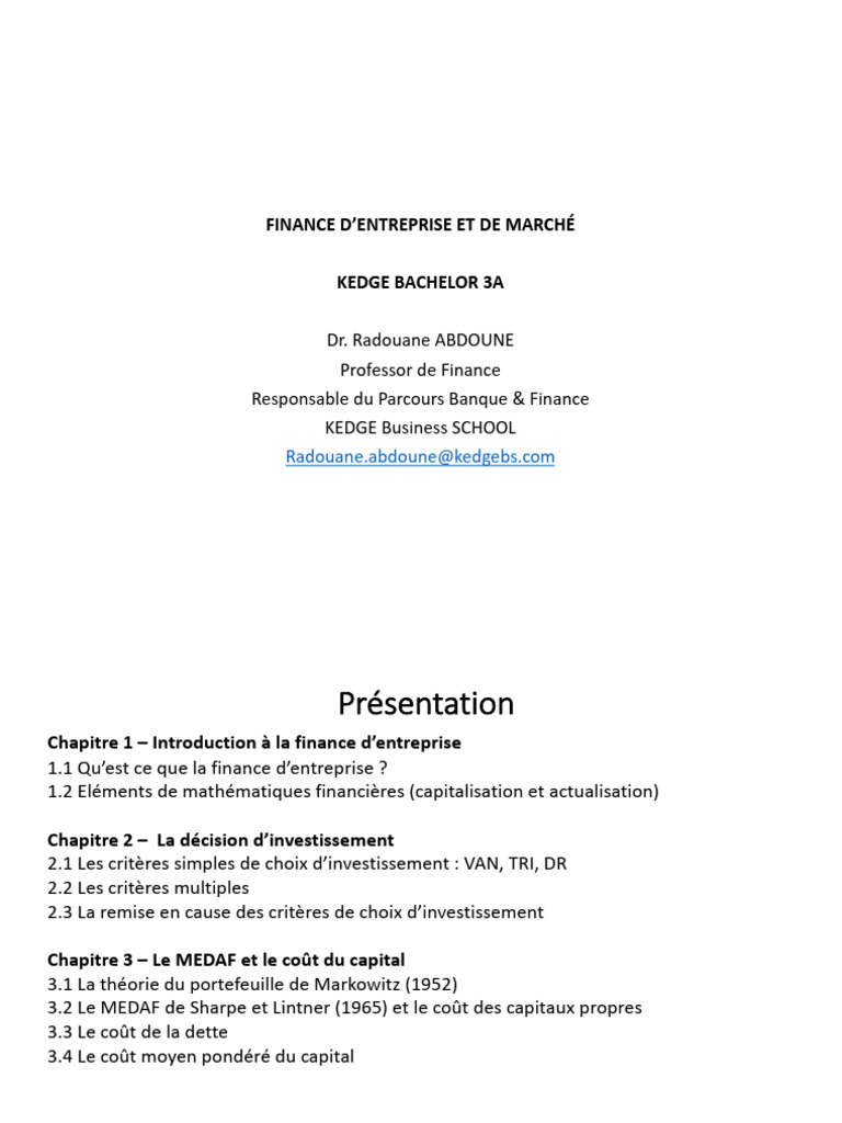 Introduction à la finance d'entreprise | PDF | Swap de défaut de crédit ...