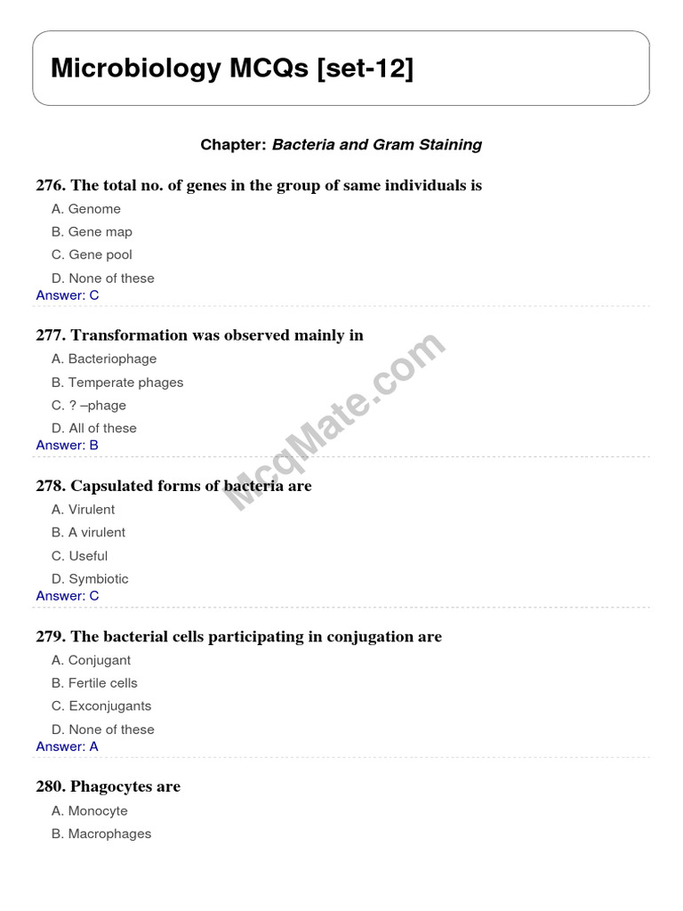 Microbiology Solved MCQs (Set-12) | PDF | Phagocyte | Medical Specialties