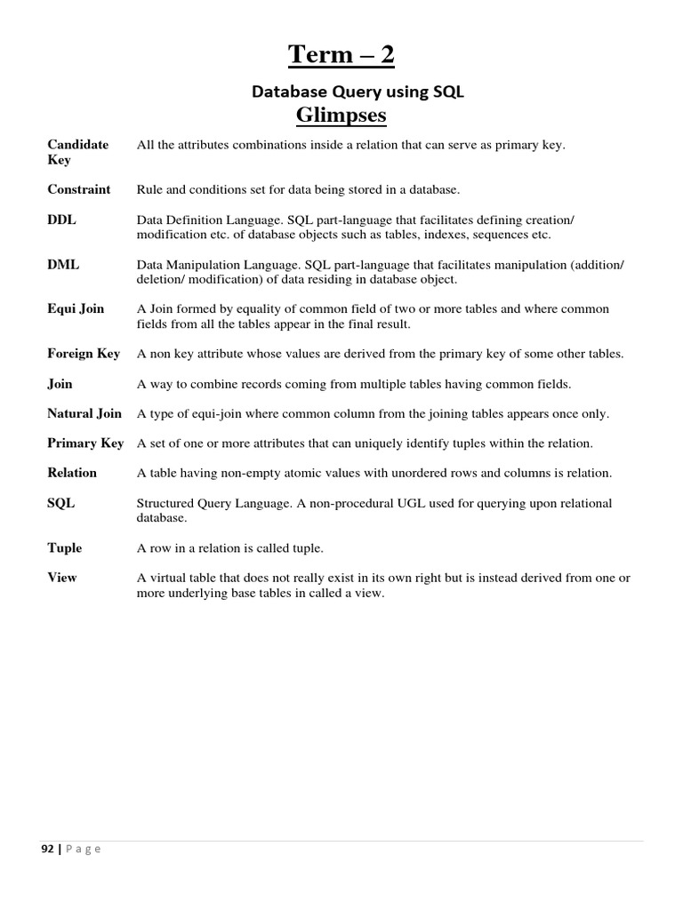 Mysql One Mark Questions | PDF | Relational Database | Table (Database) Mysql One Mark Questions | PDF | Relational Database | Table (Database)