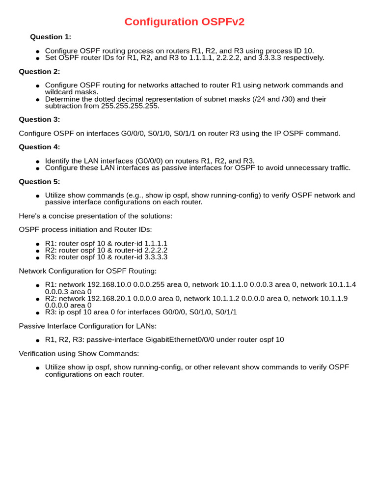 TD Configuration OSPFv2 | PDF