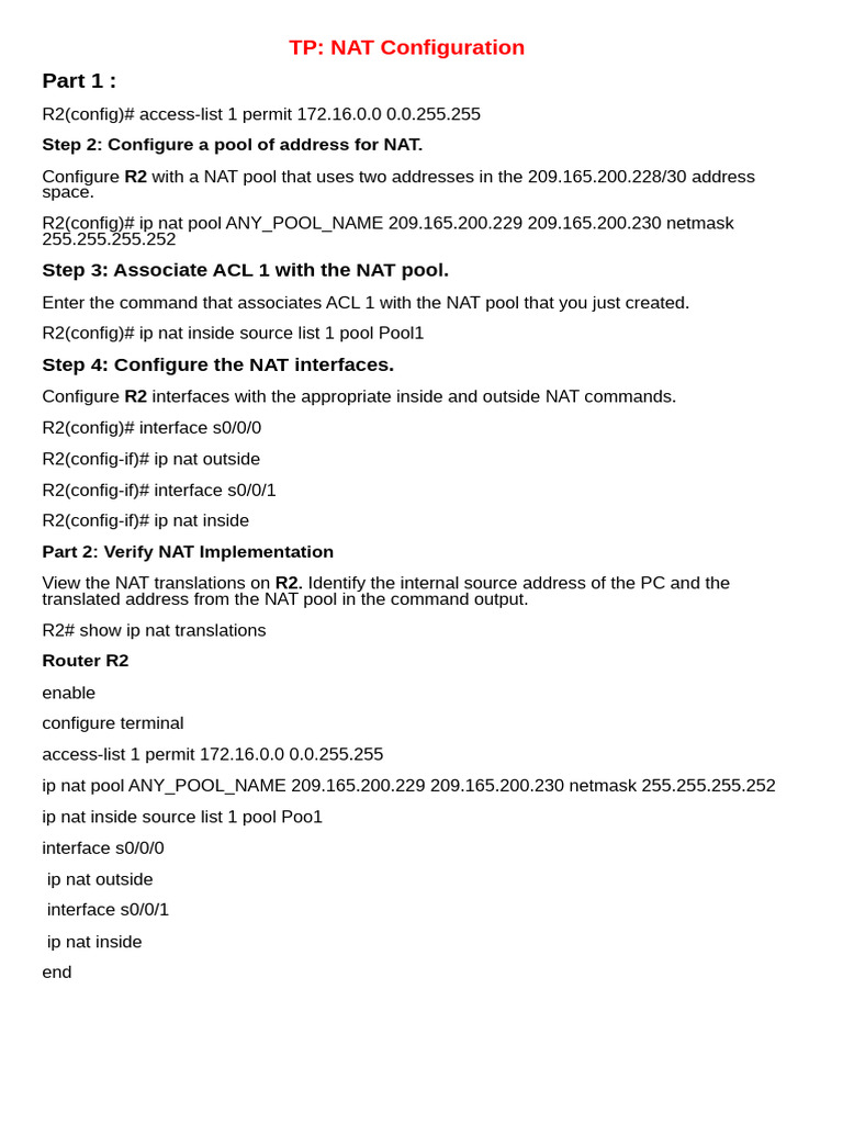 TP NAT Configuration | PDF