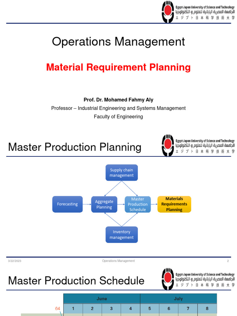 Operations Management - L06 - Material Requirement Planning - Spring23 ...