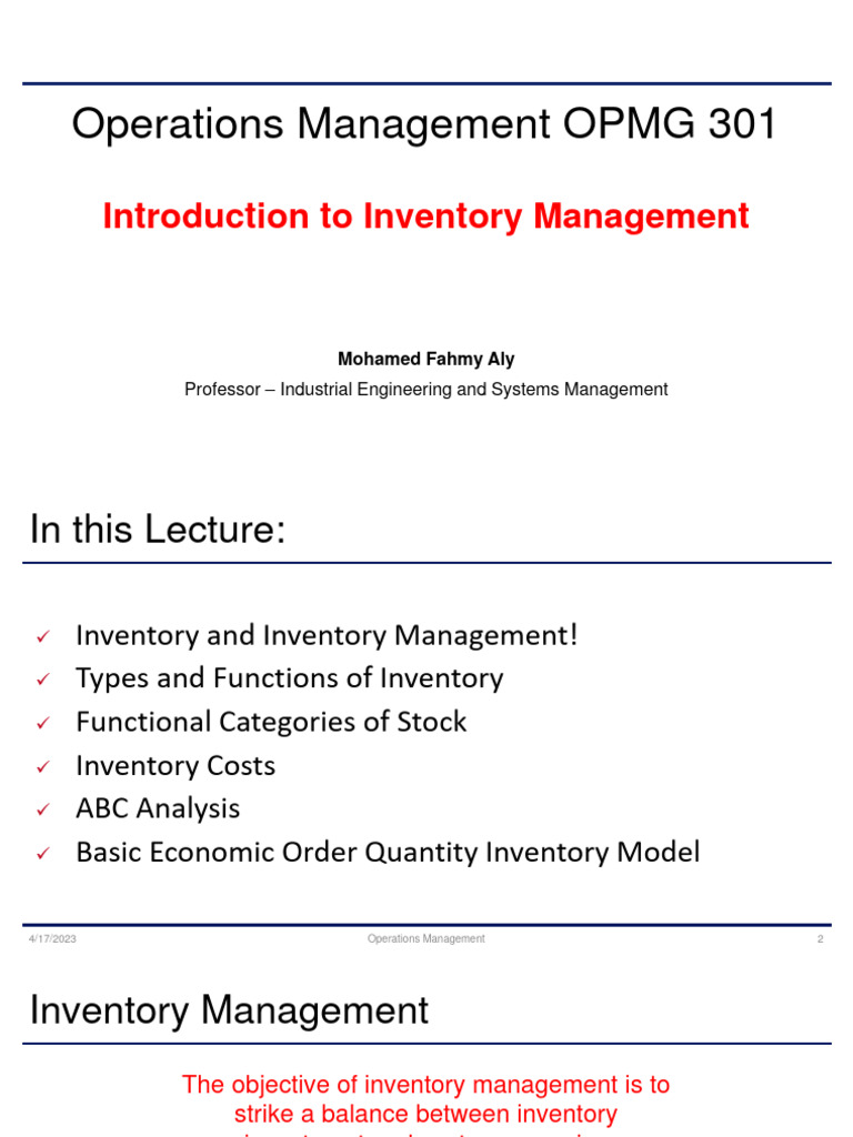 Operations Management L08 Inventory Management Spring23 | PDF ...