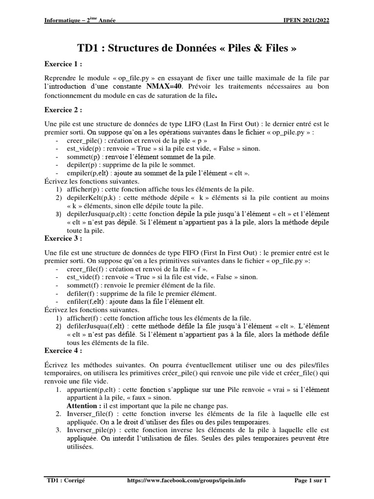 Structures de Données : Piles et Files | PDF