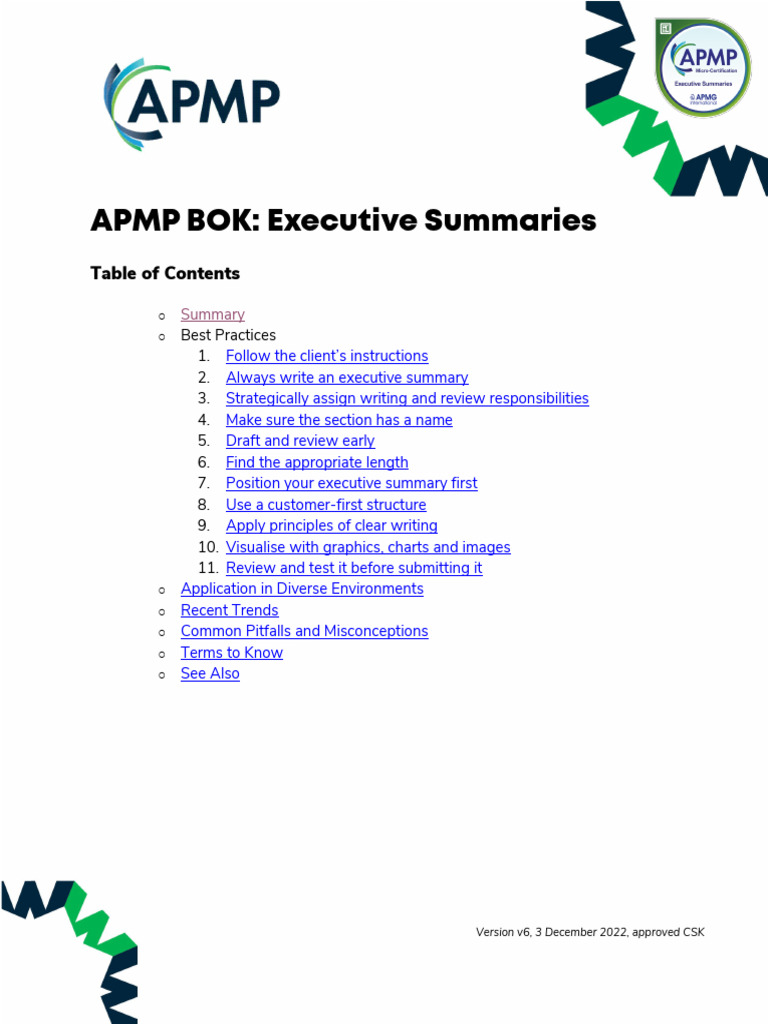 APMP BoK Executive Summaries 2022 | PDF | Business | Finance & Money ...