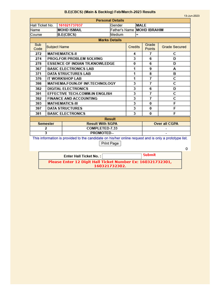 Osmania University B.E. Results 2023 | PDF