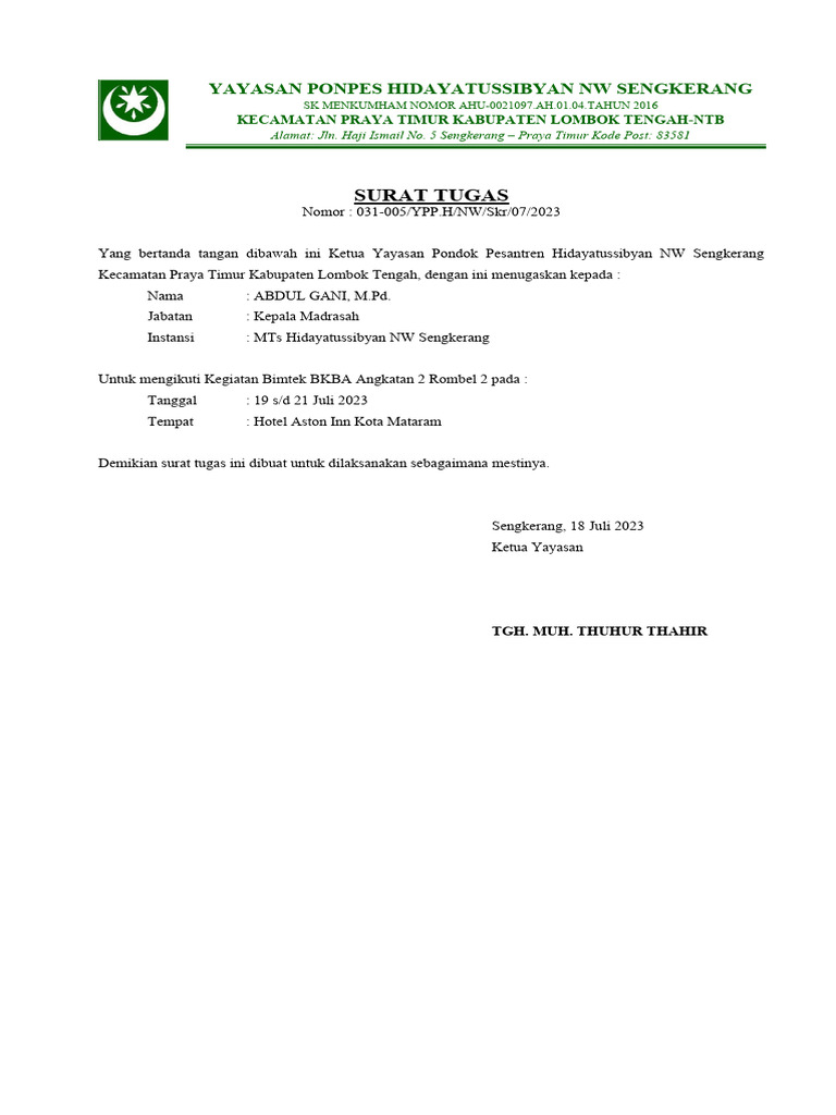 Surat Tugas Bkba | PDF