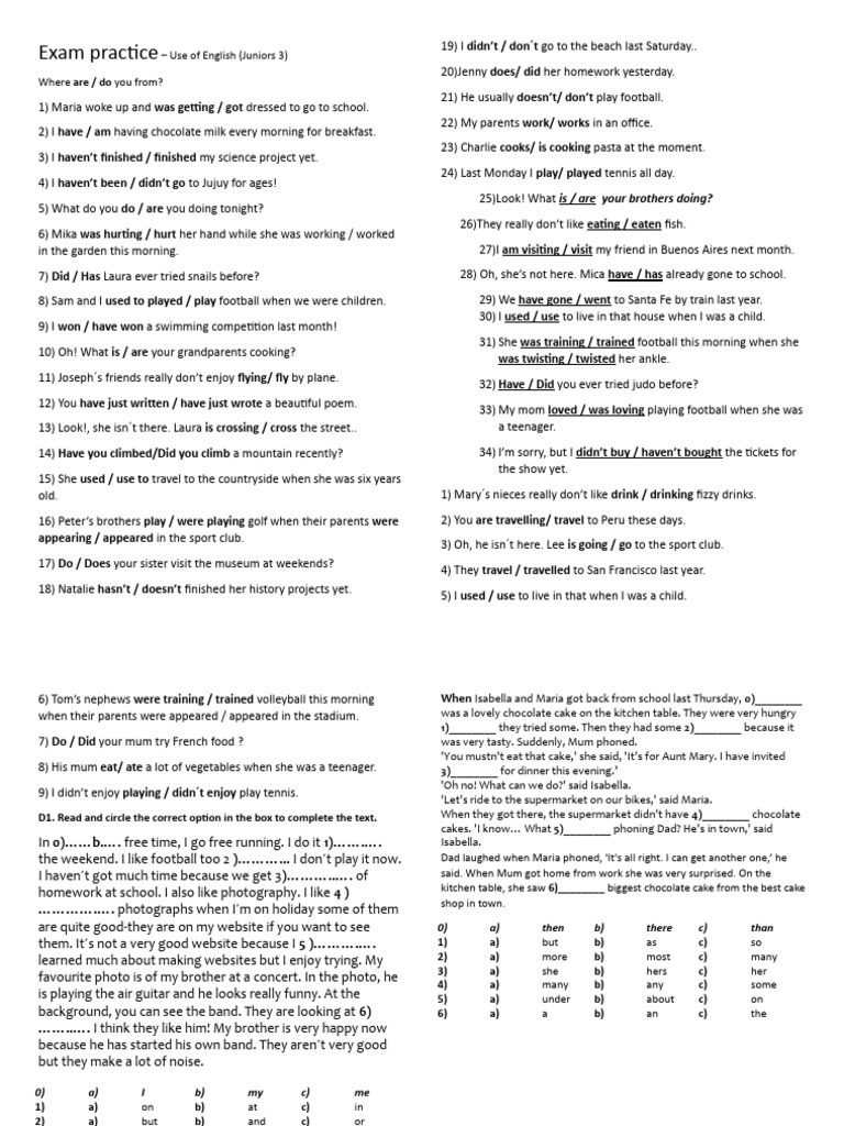 Junior English Exam Practice Guide | PDF