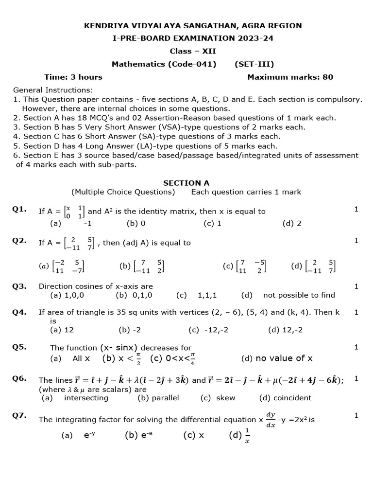 QP Maths Preboard 1 SET-3 | PDF