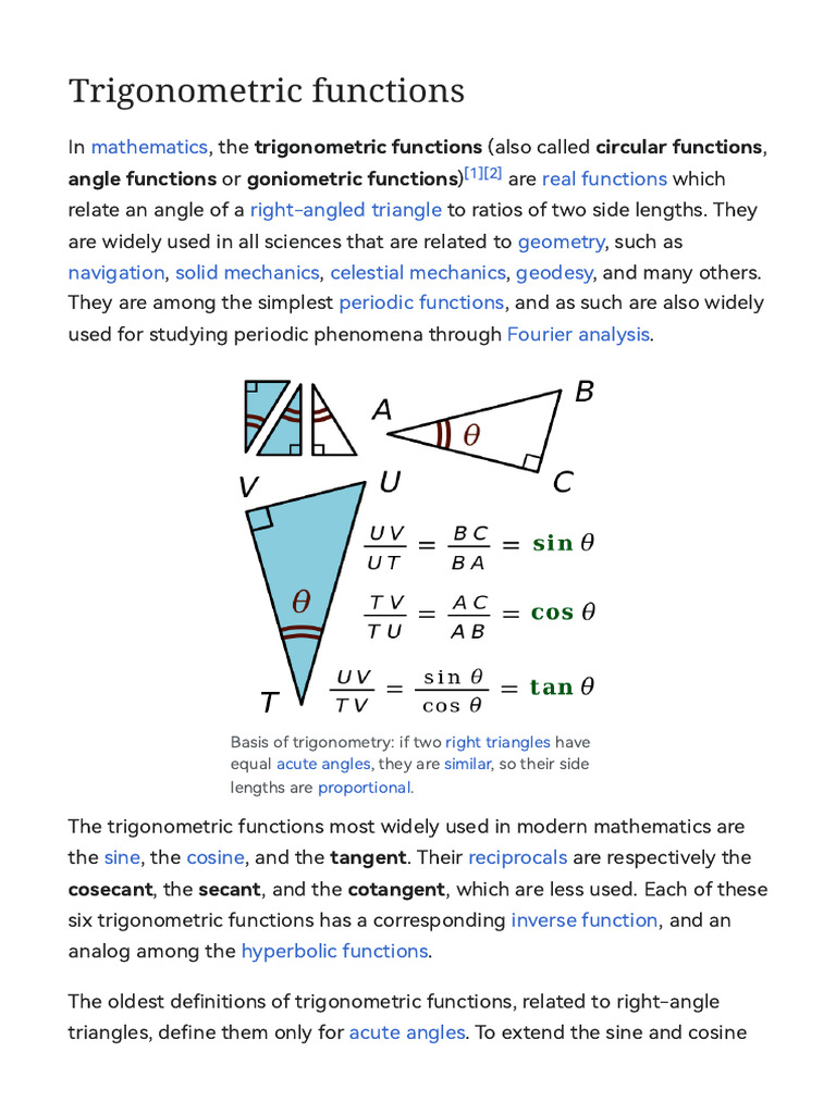 Trigonometric Functions - Wikipedia | PDF | Trigonometric Functions | Function (Mathematics)