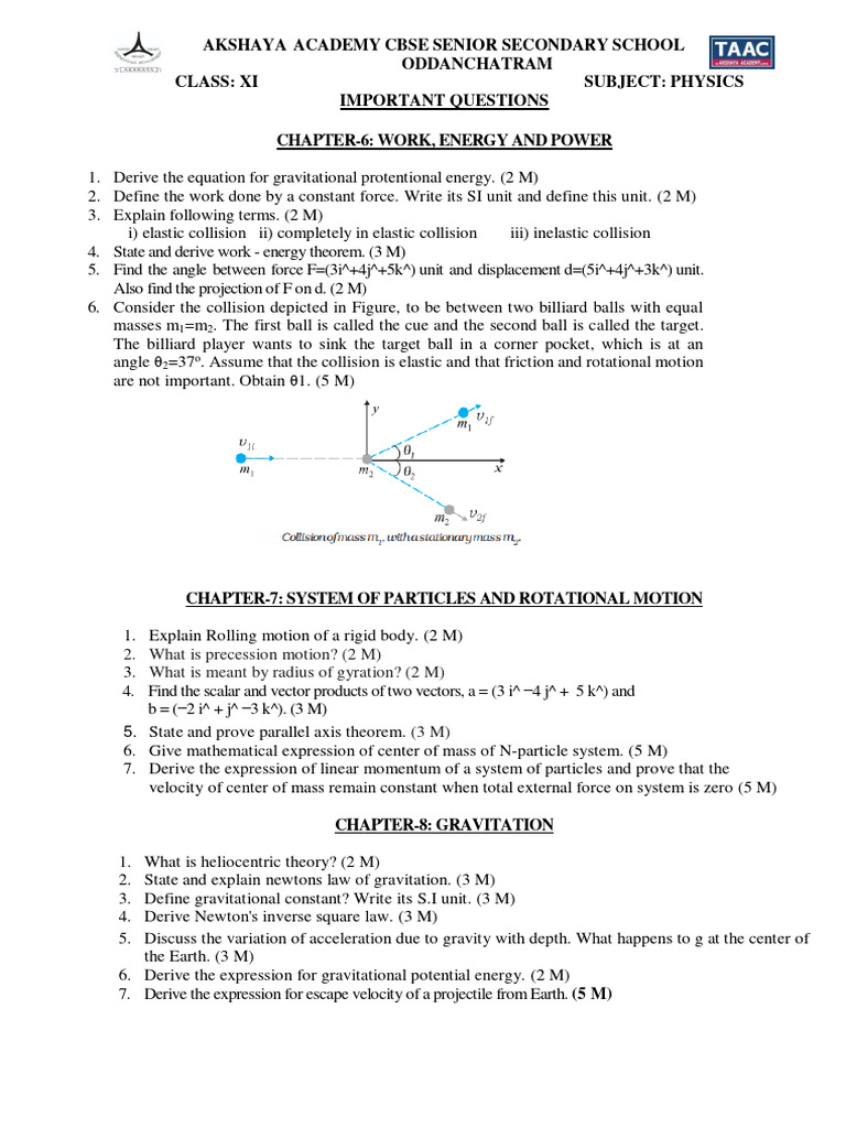 XI-Physics Important Questions | PDF | Collision | Young's Modulus