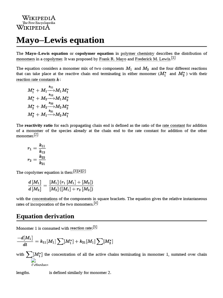 Mayo-Lewis Equation | PDF