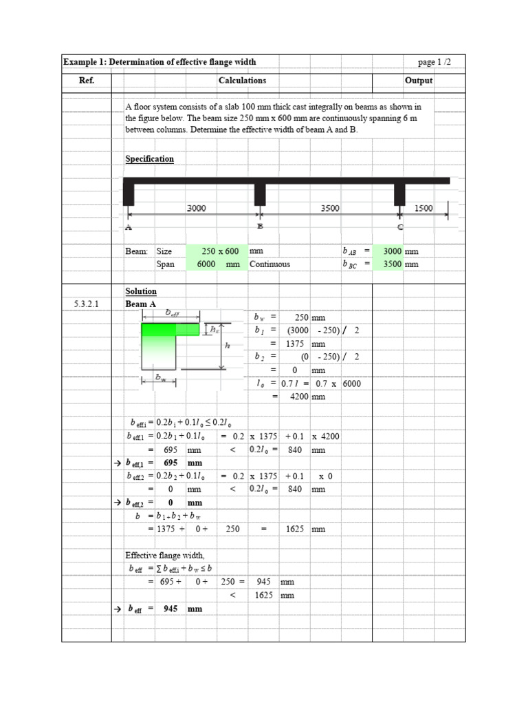 Effective Flange Width & Reinforcement Calculation | PDF