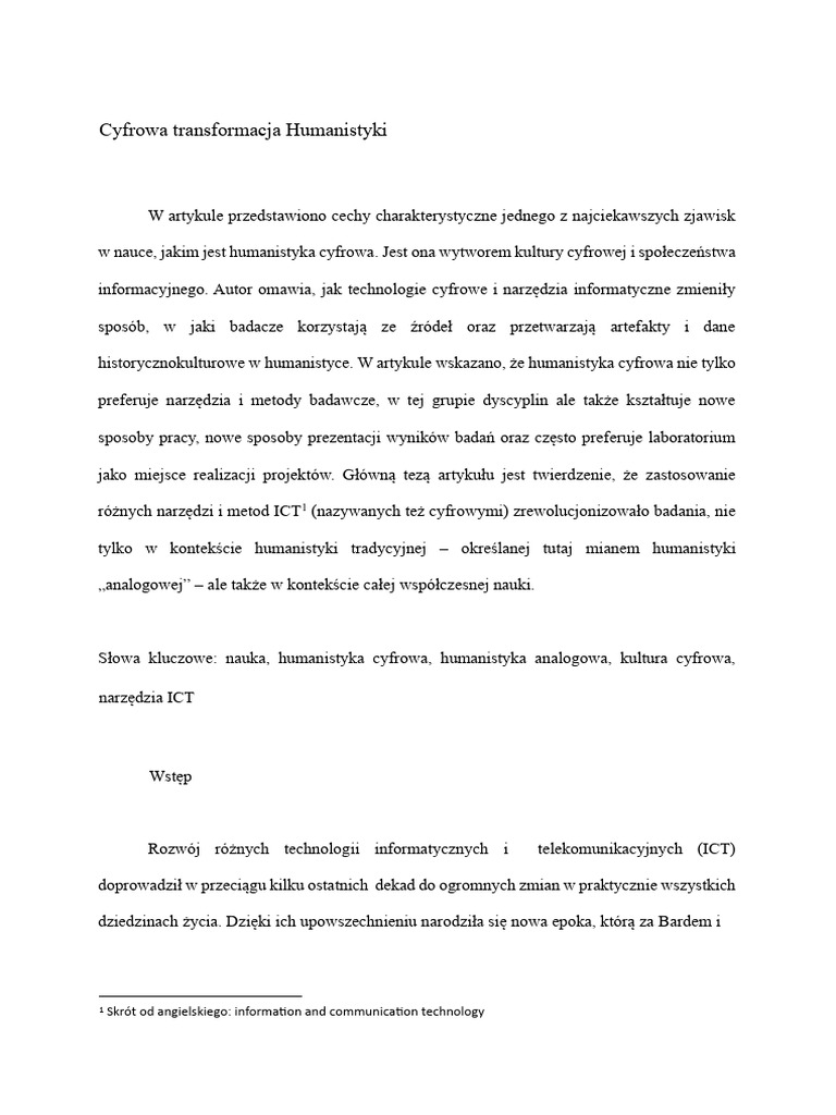 Artykulcyfrowa Transformacja Humanistyki | PDF