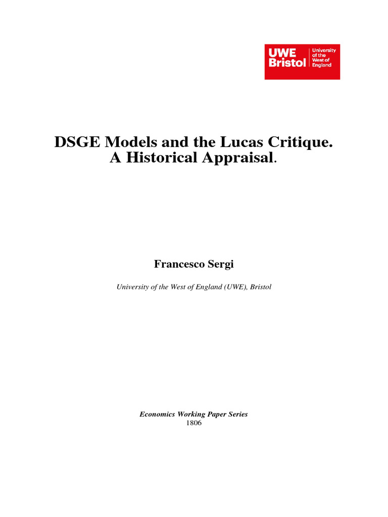 1806 - DSGE Models and The Lucas Critique (WP) | PDF | New Keynesian ...
