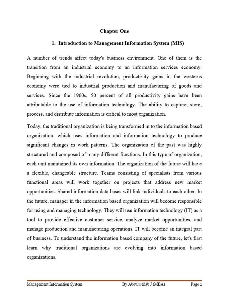 Chapter On1 MIS | PDF