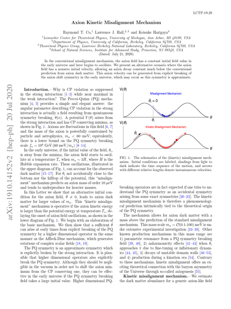 Axion Kinetic Misalignment Mechanism | PDF | Dark Matter | Physics