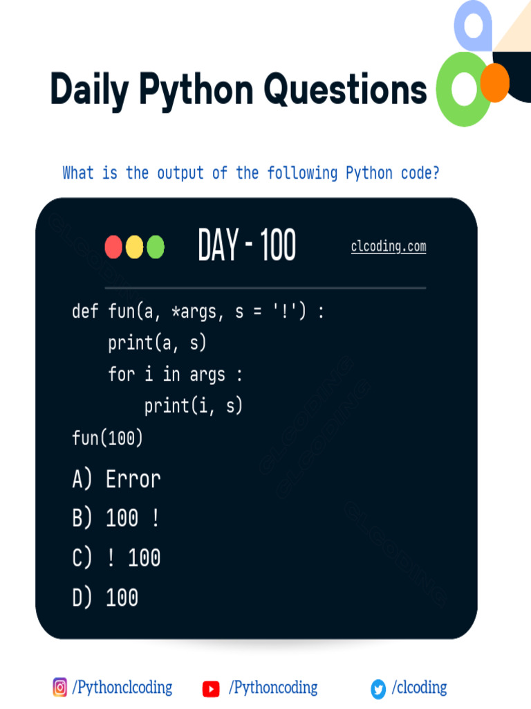 Daily Python Question 0 To 100 | PDF