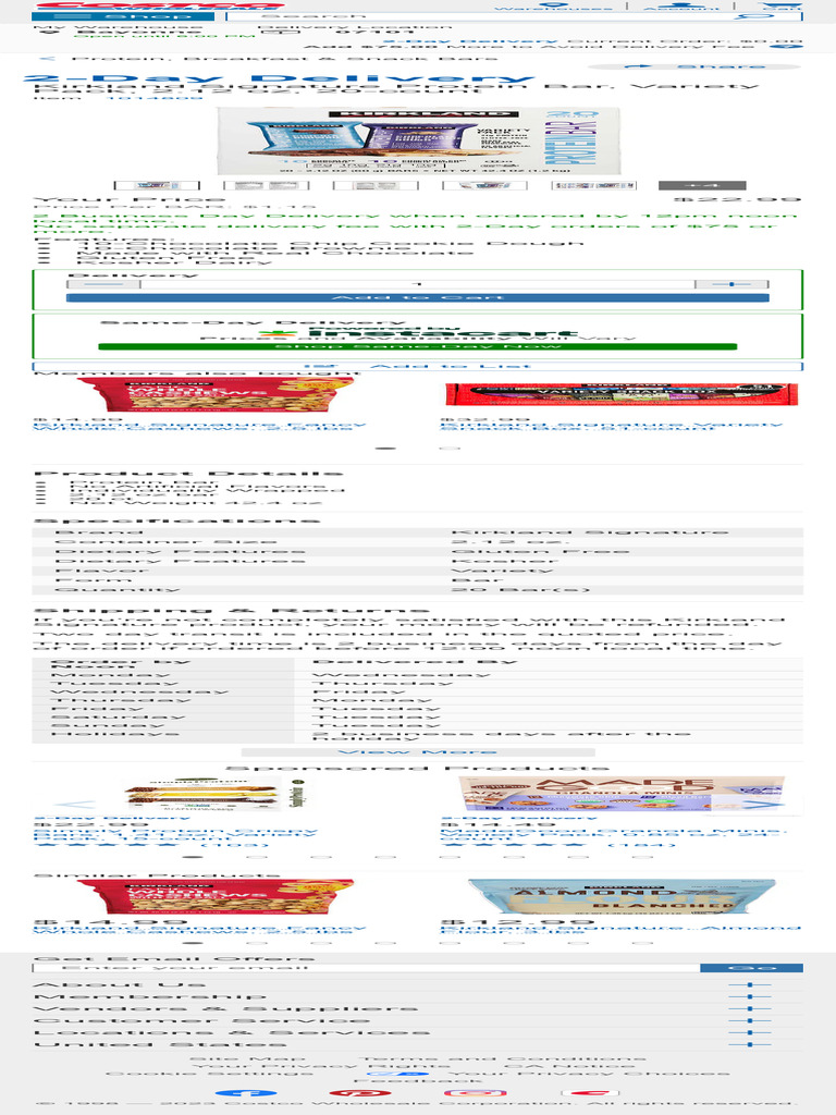 Kirkland Signature Protein Bar, Variety Pack, 2.12 Oz, 20-Count Costco ...