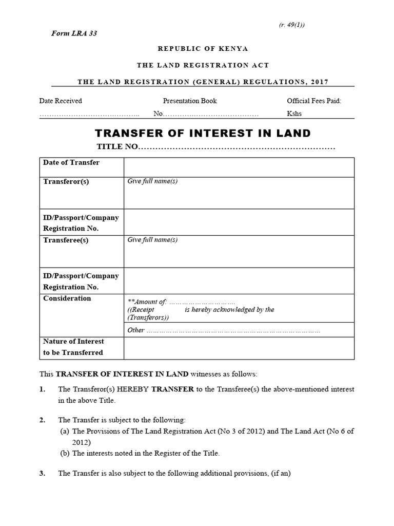 Transfer of Land Form | PDF | Law