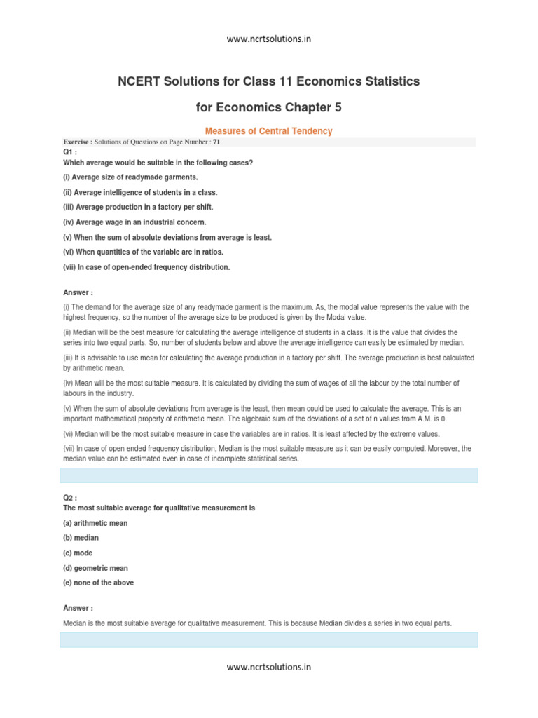 Class 11 Economics: Chapter 5 Statistics | PDF | Mean | Median