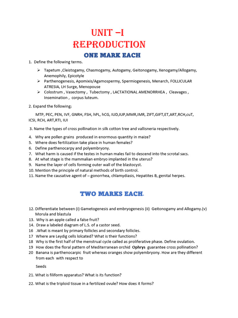 Unit - I Reproduction | PDF | Menstrual Cycle | Reproduction