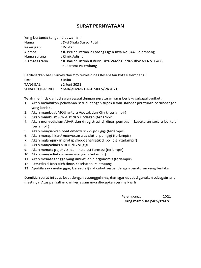 Surat Pernyataan Operasional | PDF