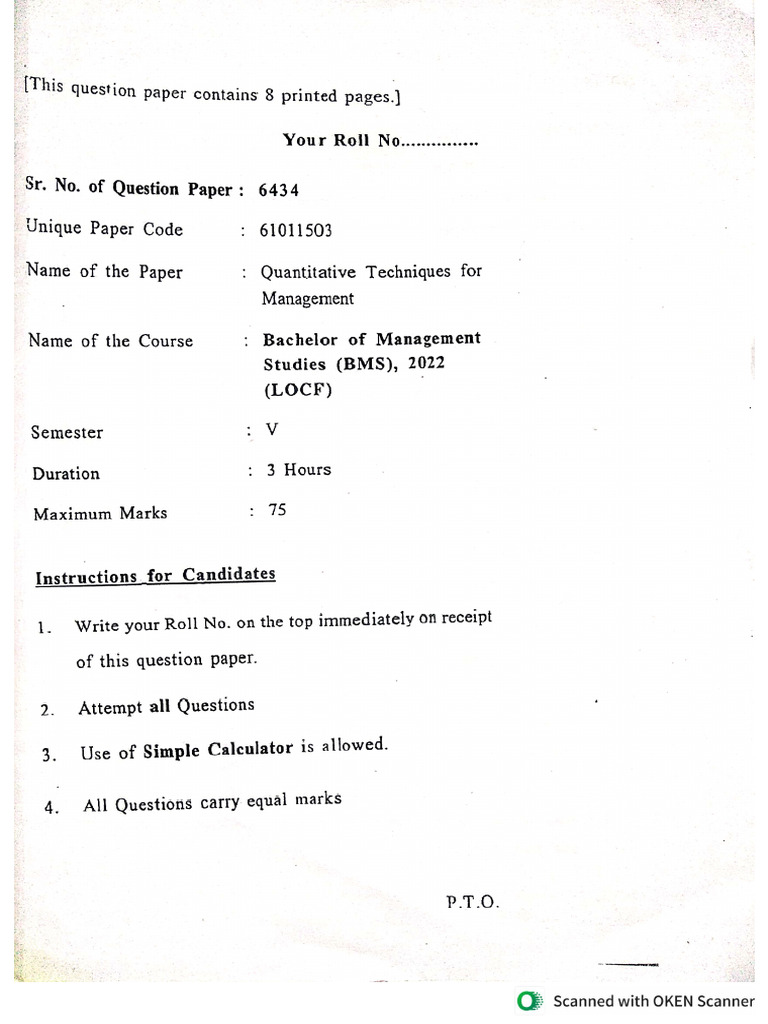 2022 Quantitative Techniques For Management DU BMS | PDF